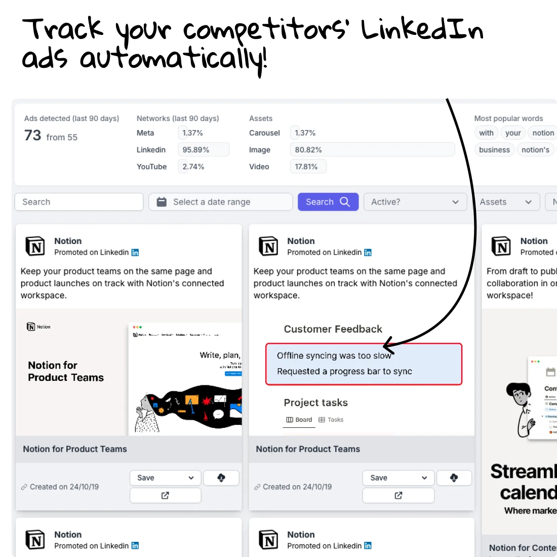Track and Monitor Your Competitors' LinkedIn Ads automatically, with benchmarks